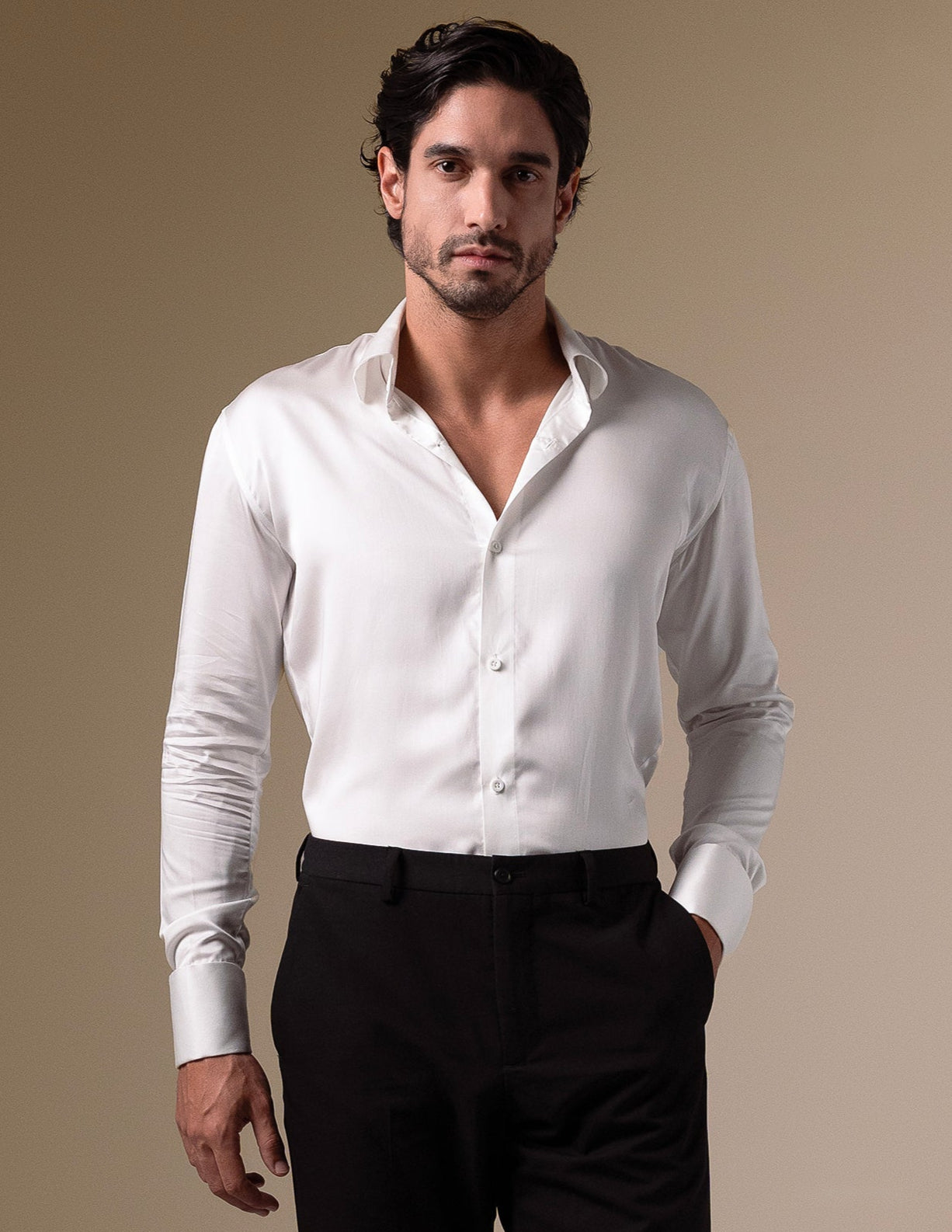 Men's White Tailored Linen Shirt | French Cuffs